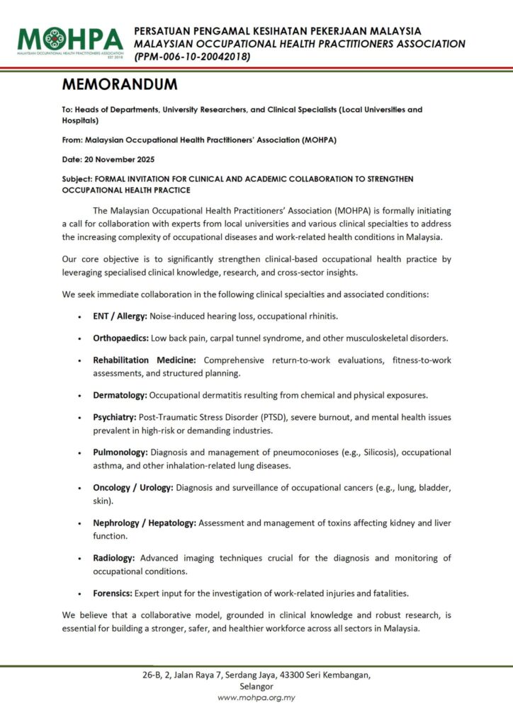 MOHPA – Malaysian Occupational Health Practitioners Association